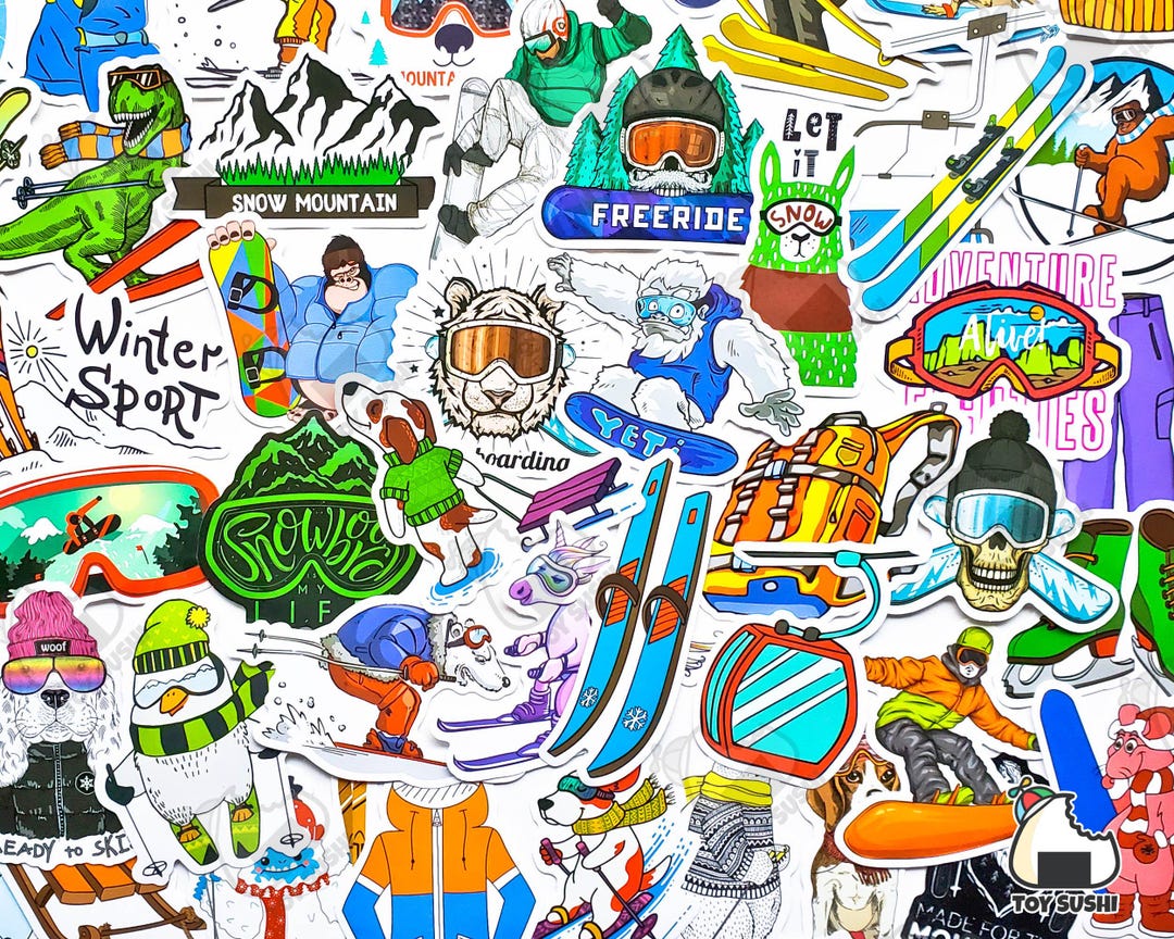 50 Pcs "skiing" Sticker Pack | Winter Sports | Ski | Snowboard Stickers ...