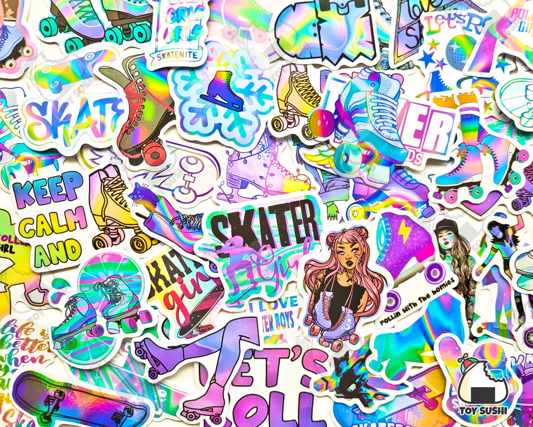 50 Pcs "roller Skates Holographic" Sticker Pack | Skating Party Gifts ...
