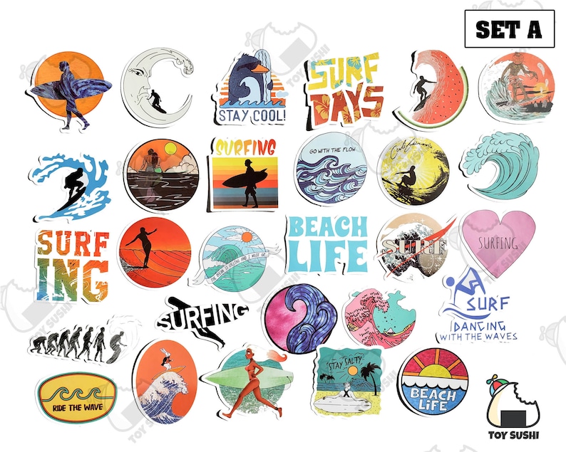 50 Pcs "surfing" Sticker Pack | Beach | Hawaii | Ocean | Surf ...