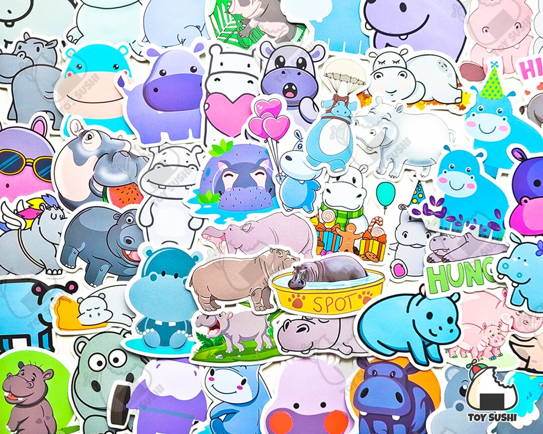 50 Pcs "hippopotamus" Sticker Pack | Hungry Hippo | Hippo Art | Zoo ...