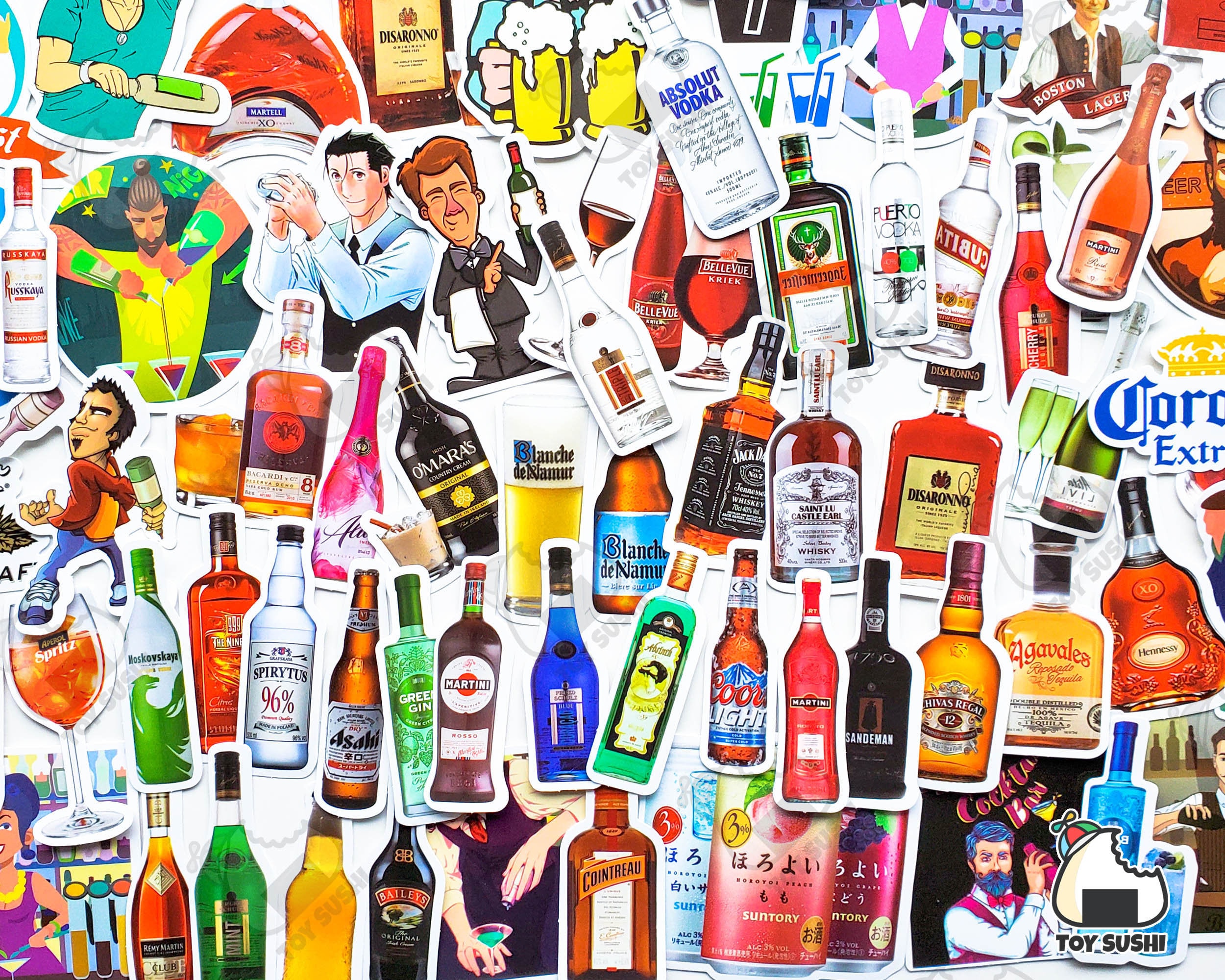 65 Pcs alcohol Bottles Sticker Pack Whiskey Beer Stickers Vodka Alcohol ...