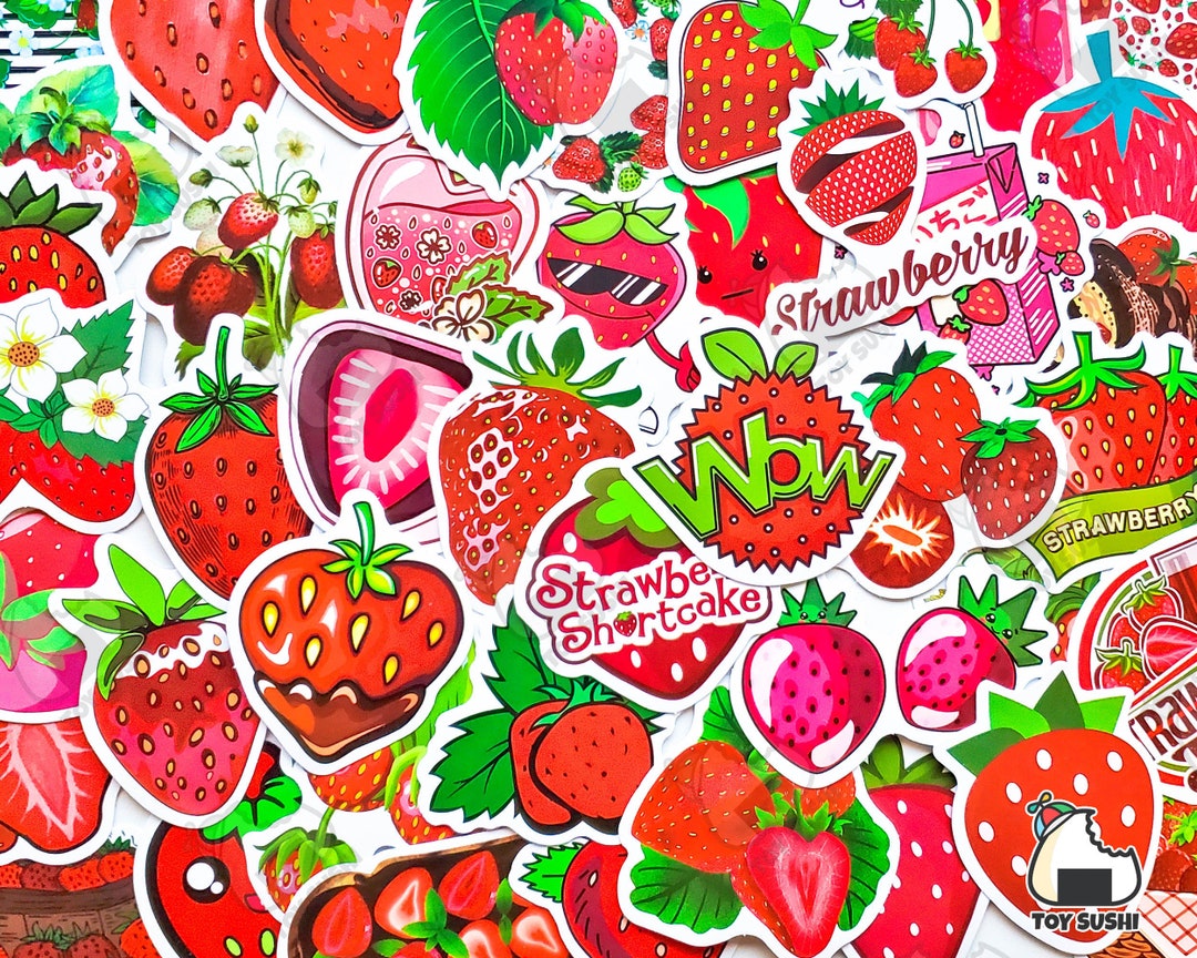 50 Pcs "strawberry" Sticker Pack | Kawaii Fruit | Pink | Chocolate ...