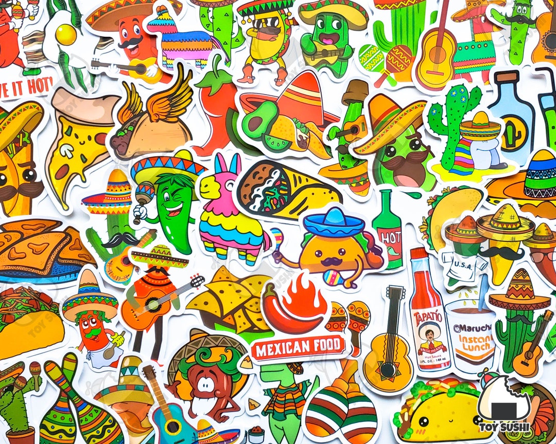 50 Pcs "mexican Food" Stickers Pack | Poncho | Cinco Mayo | Homemade ...