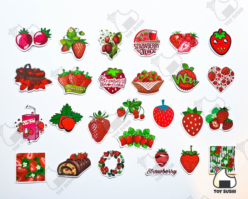 50 Pcs "strawberry" Sticker Pack | Kawaii Fruit | Pink | Chocolate ...