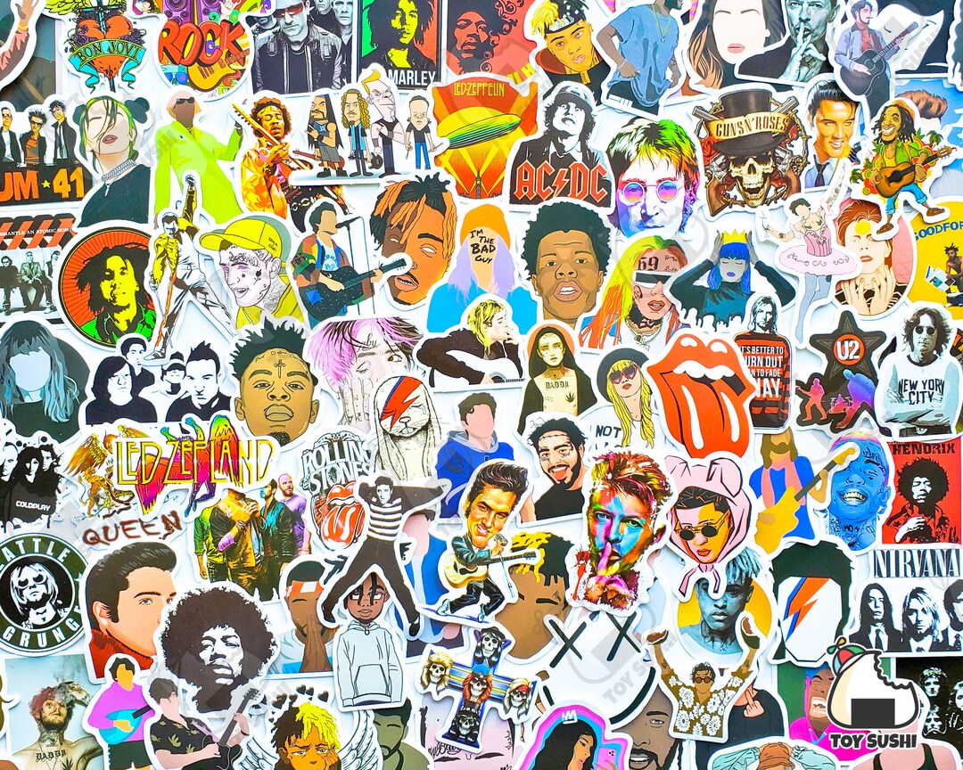 100 Pcs music Rock Stars Theme Sticker Pack Rappers Music Gifts Metal ...