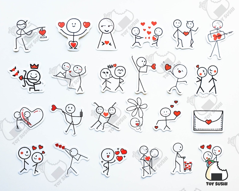 50 Pcs stick Figure Sticker Pack Valentines - Etsy