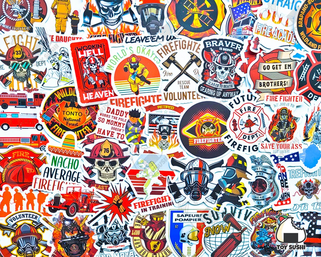 50 Pcs fire Fighter Sticker Pack Firefighter Gift Fire Truck First ...