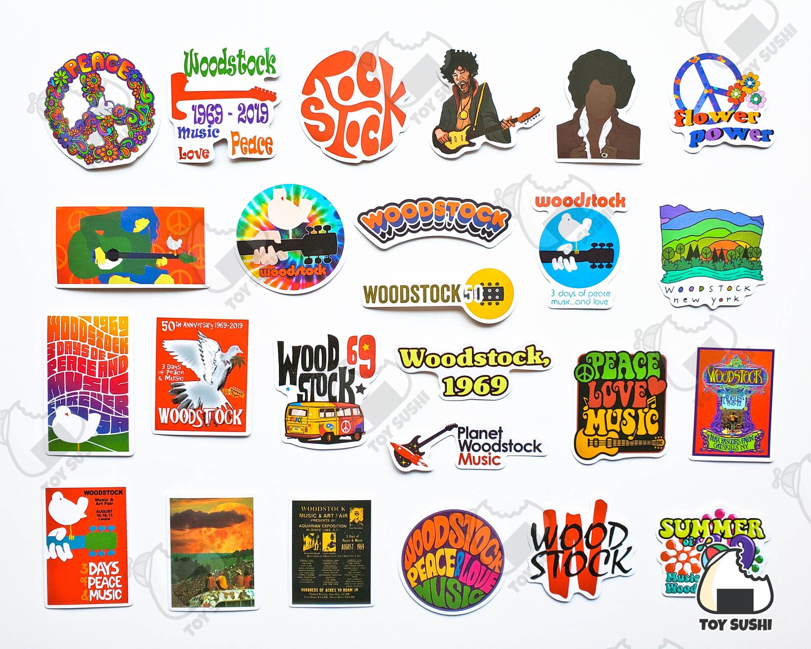 50 Pcs woodstock Concert Sticker Pack Peace Sticker Boho Decor Guitar ...