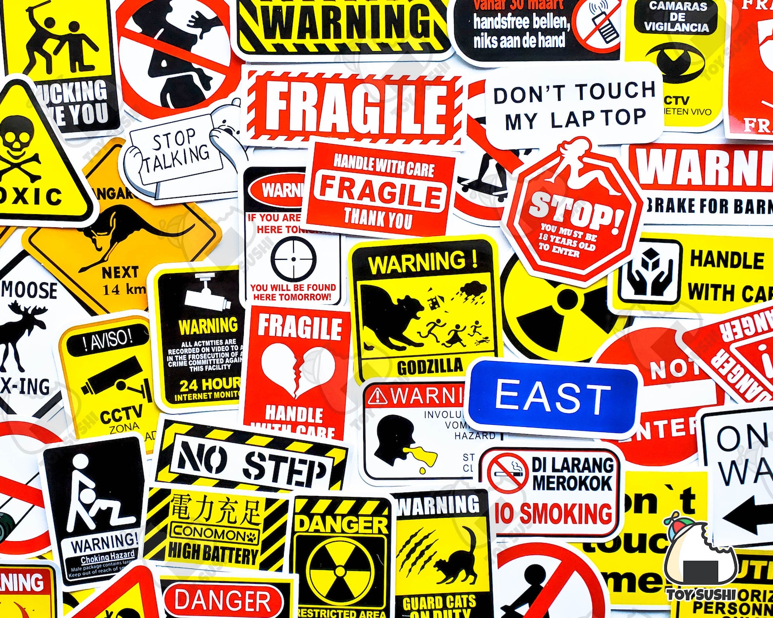 50 Pcs warning Signs Sticker Pack Sticker Bomb Adult Stickers Aesthetic ...