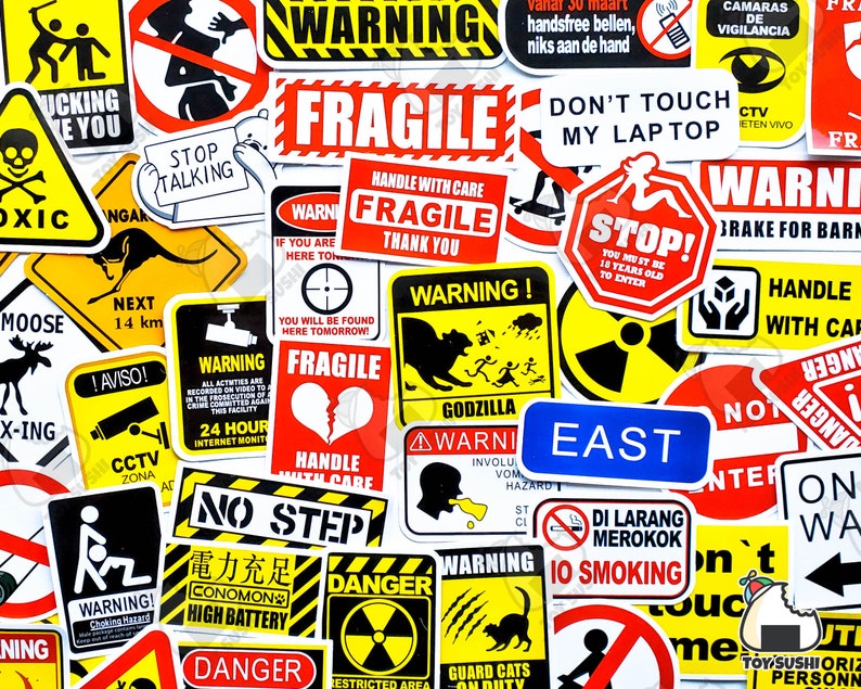 50 Pcs warning Signs Sticker Pack Sticker Bomb Adult Stickers Aesthetic ...