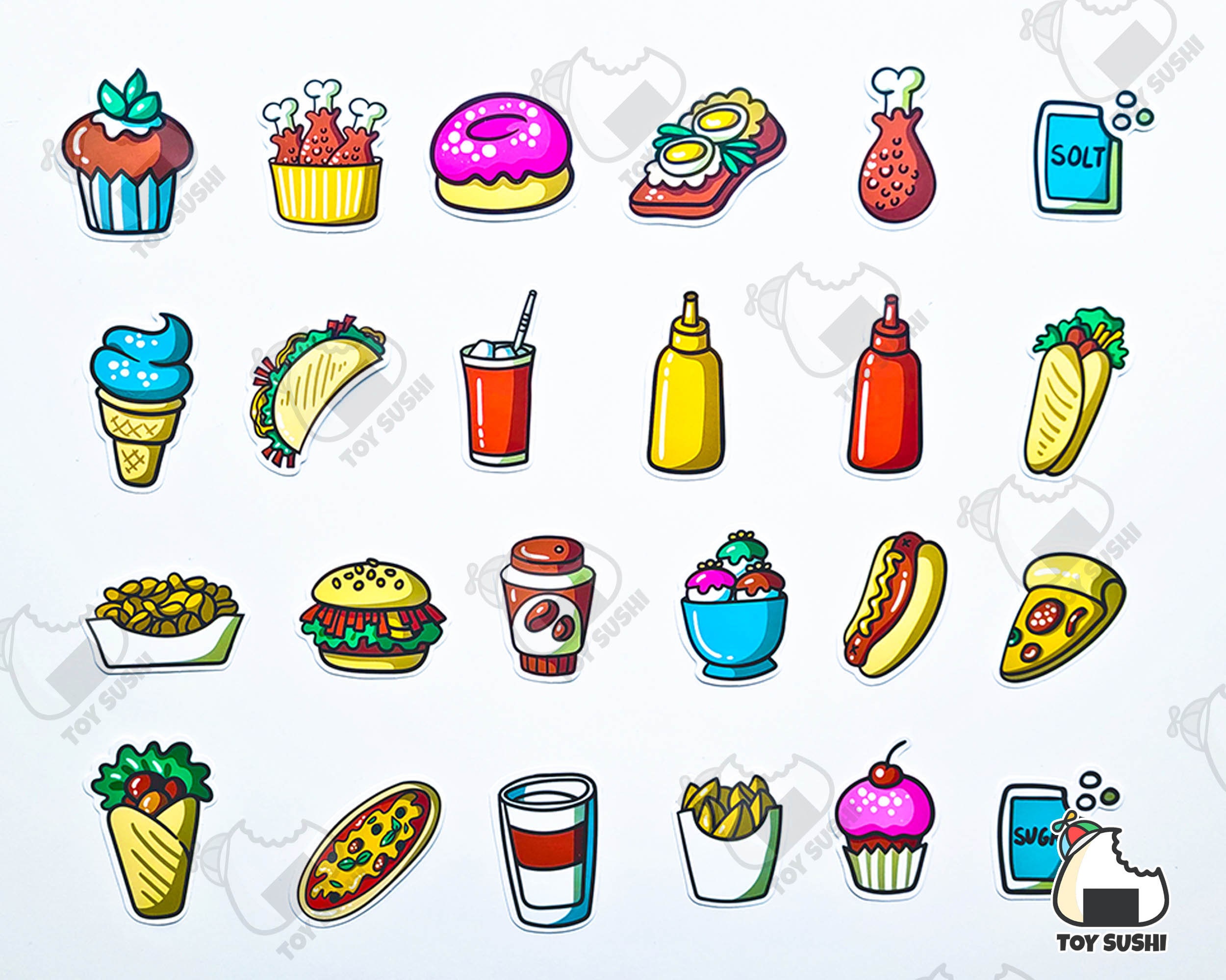 50 Pcs fast Food Cute Stickers Pack Homemade Food Kawaii Stickers Pizza ...