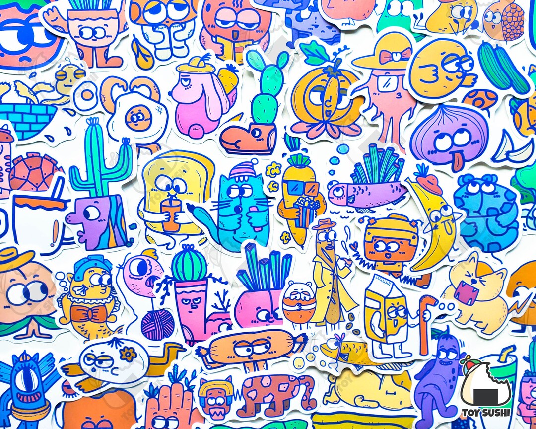 50 Pcs "street Art Food Creatures" Sticker Pack | Abstract Art | Doodle ...