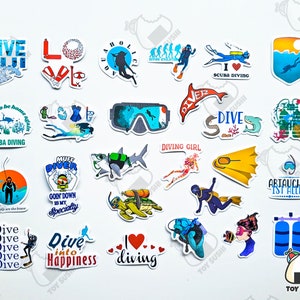 50 Pcs "scuba Dive" Sticker Pack | Diving |swimming Suit | Ocean ...