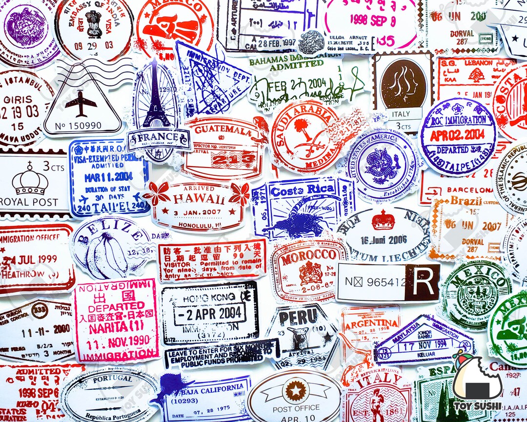 50 "arrival Stamps" Sticker Pack | Passport Stickers | Travel Stickers ...