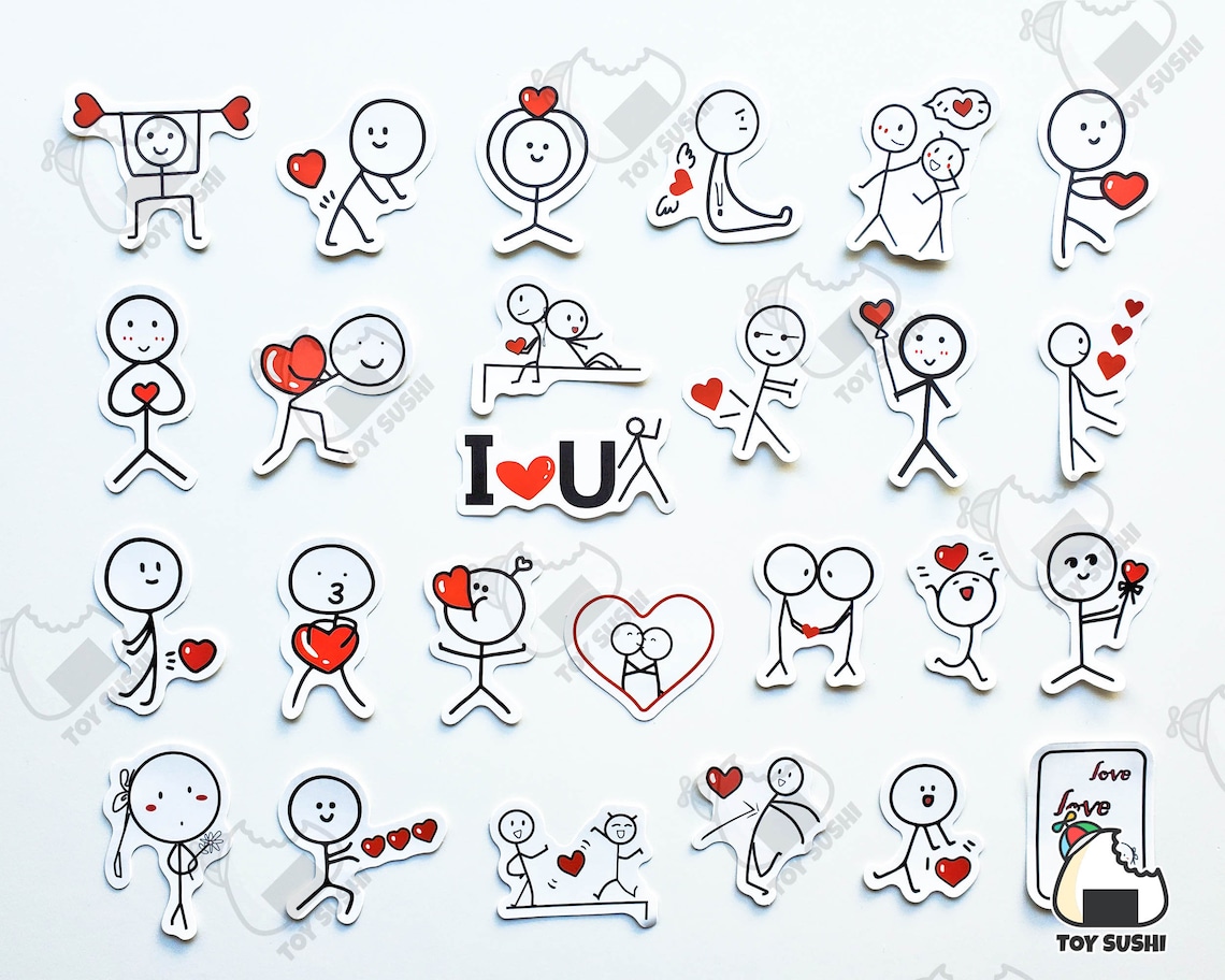 50 Pcs stick Figure Sticker Pack Valentines - Etsy