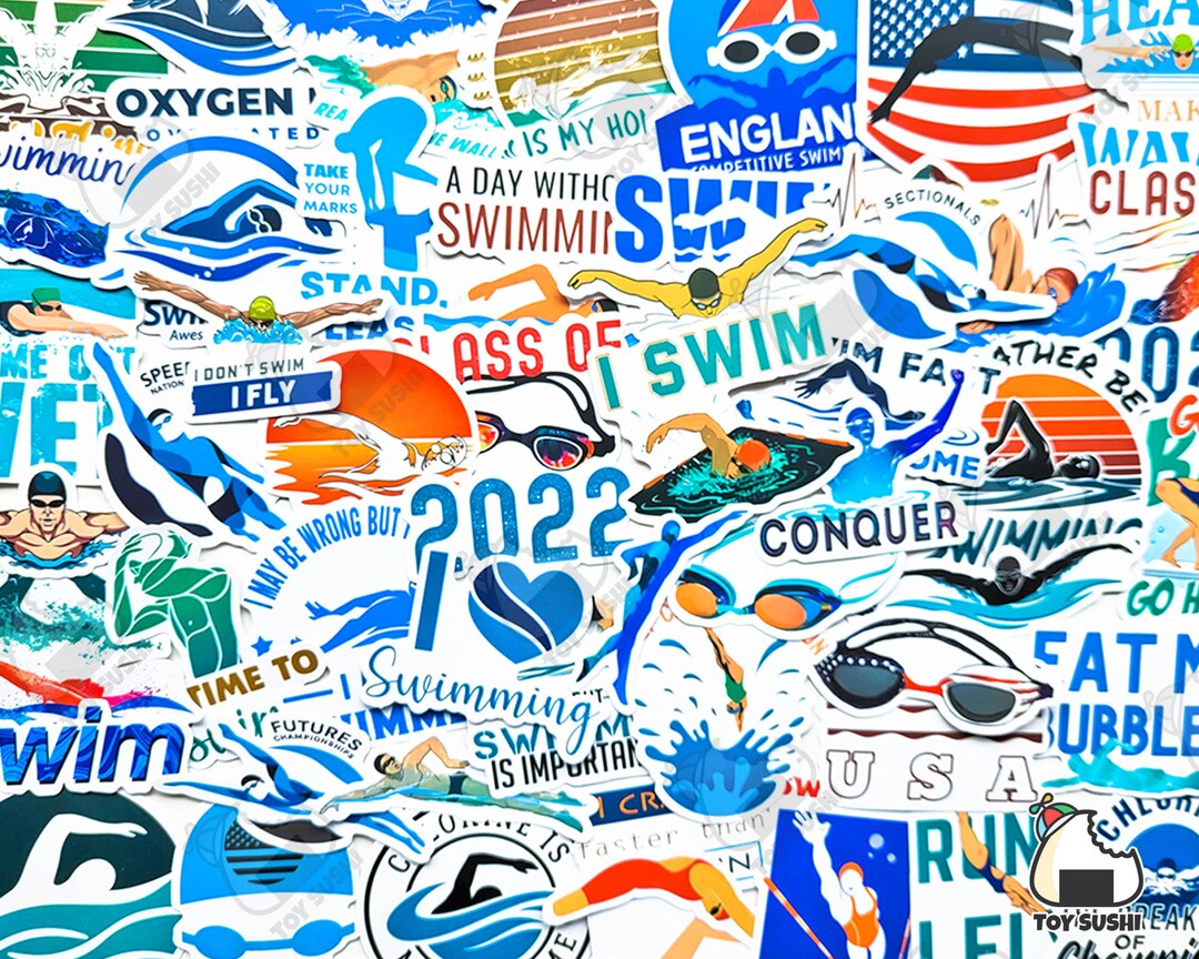 50 Pcs "swimming" Sticker Pack | Swimsuit | Swimmer | Swimwear ...