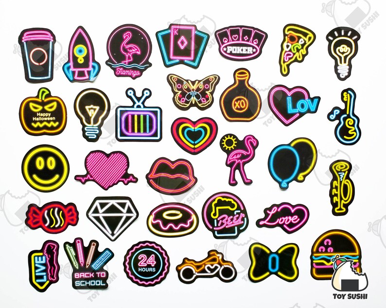 100 Pcs neon Sign Sticker Pack Sticker Bomb Adult Stickers Aesthetic Stickers Christmas Sign 80s ...