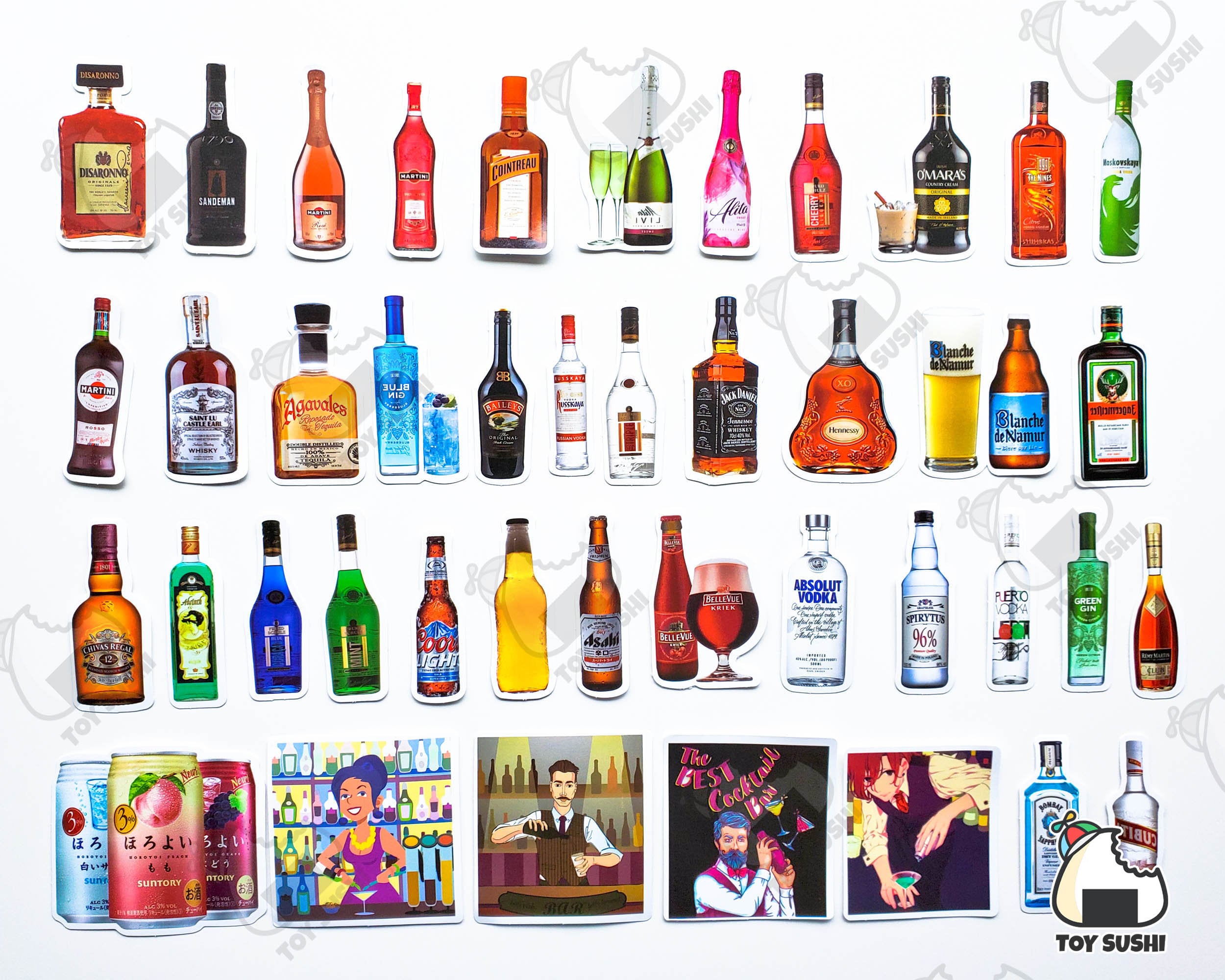 65 Pcs alcohol Bottles Sticker Pack Whiskey Beer Stickers Vodka Alcohol ...