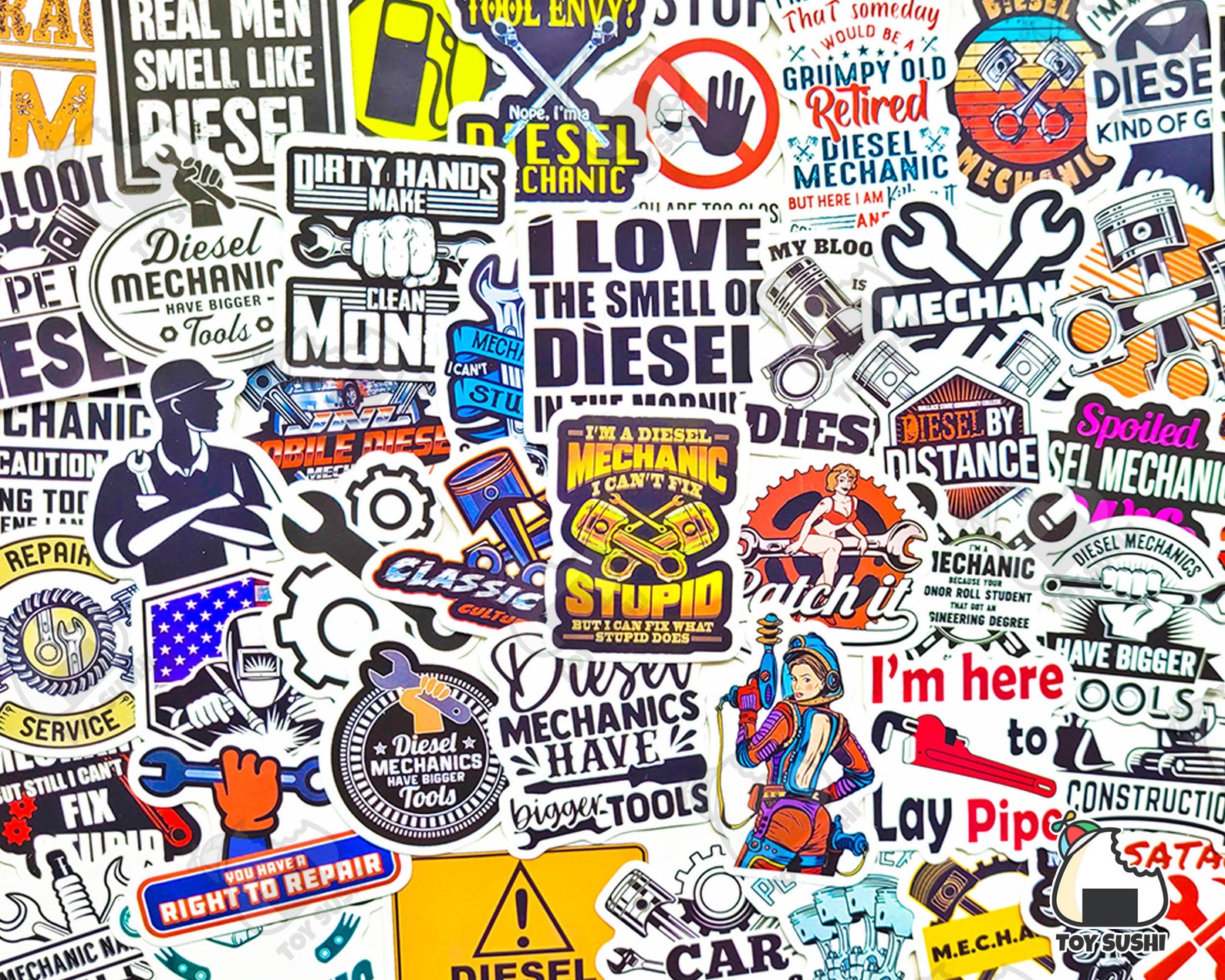 50 Pcs "diesel Mechanic" Sticker Pack | Truck Car Decals | Garage Decor ...