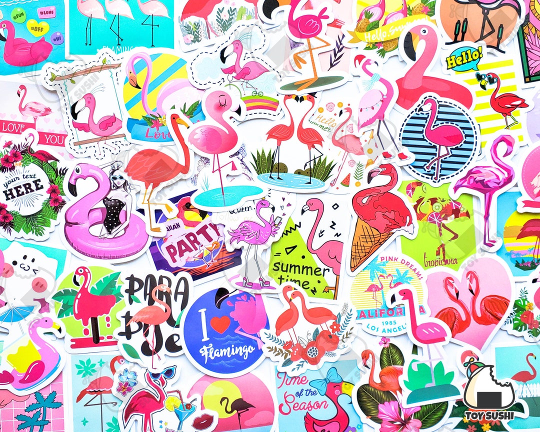 50 Pcs "flamingo" Sticker Pack | Tropical | Pink Flamingo Decor Gifts ...