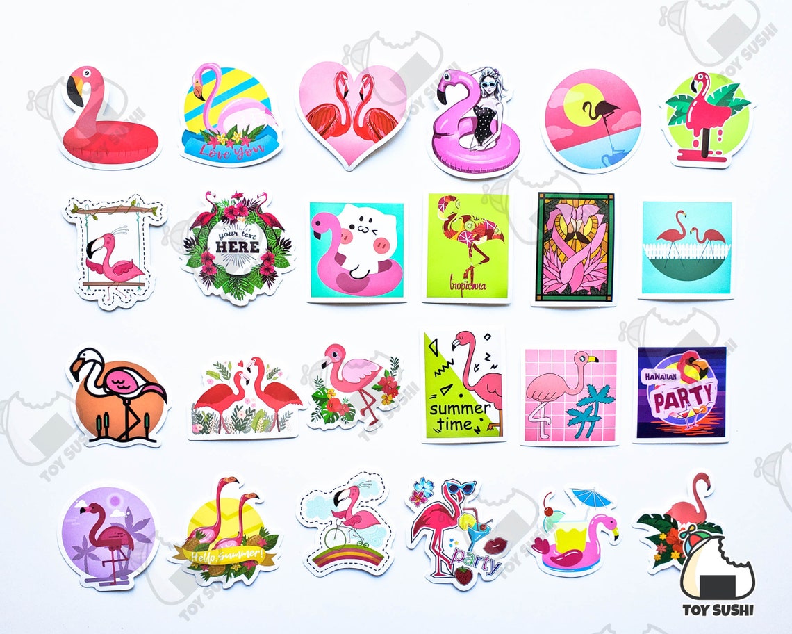 50 Pcs "flamingo" Sticker Pack | Tropical | Pink Flamingo Decor Gifts ...