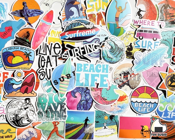 50 Pcs surfing Sticker Pack Beach Hawaii - Etsy Australia