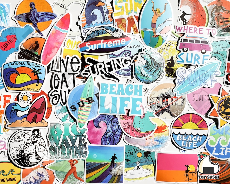 50 Pcs surfing Sticker Pack Beach Hawaii - Etsy