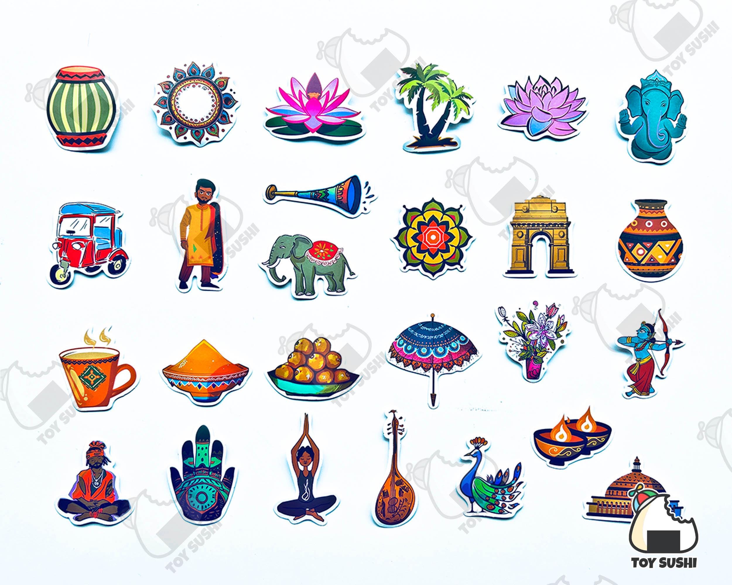 50 Pcs "india Culture" Sticker Pack | Lotus | Indian Elephant | Vishnu ...