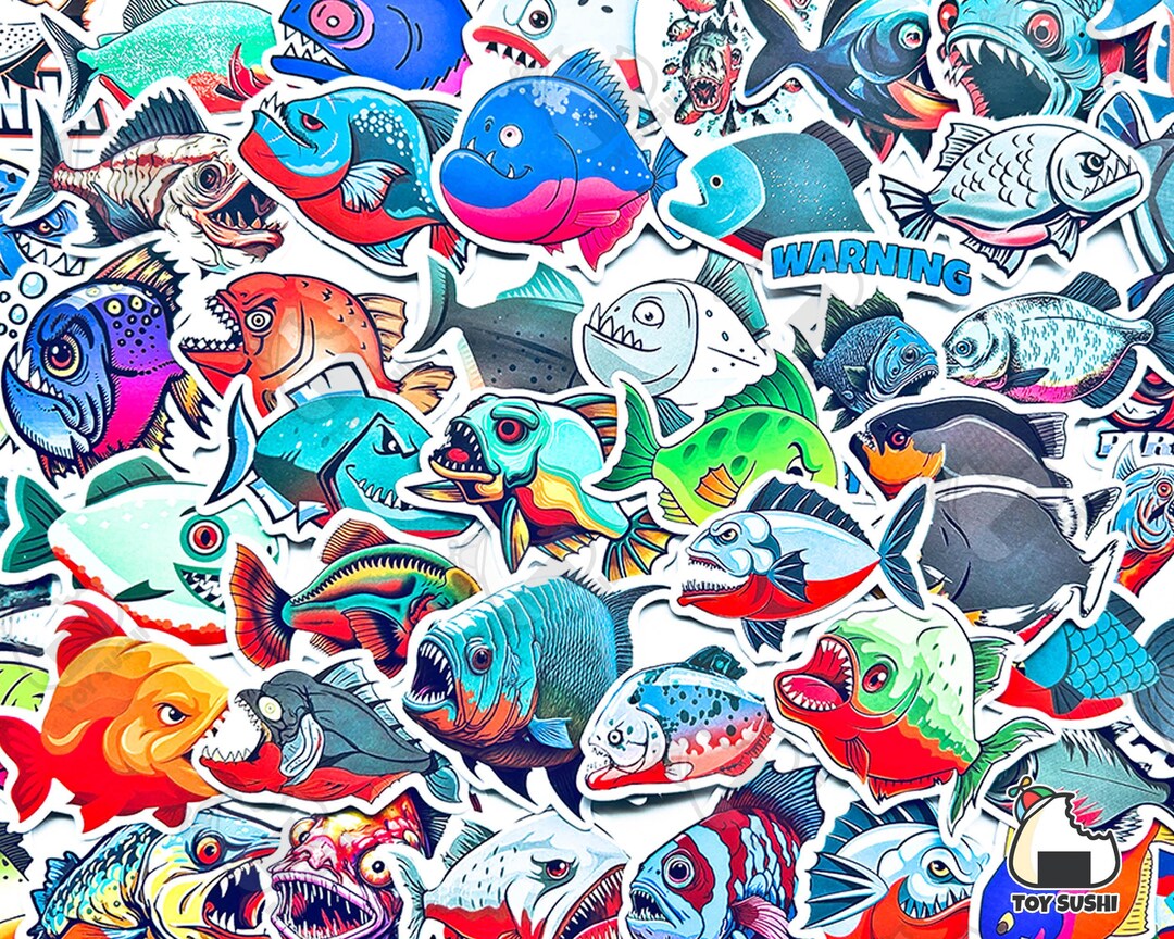 50 Pcs "piranha" Sticker Pack | Freshwater Aquarium | Fish Tank ...