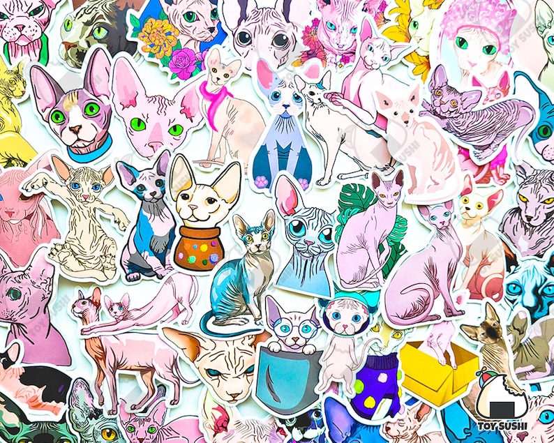 50 Pcs "sphynx Cat" Sticker Pack | Lucky Cat | Egyptian Pharaoh ...