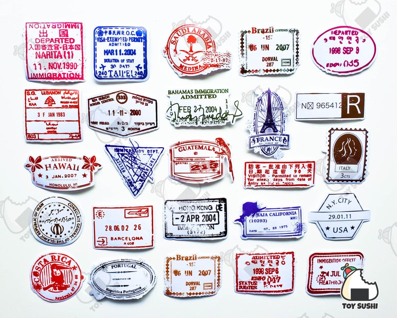 50 arrival Stamps Sticker Pack Passport Stickers - Etsy