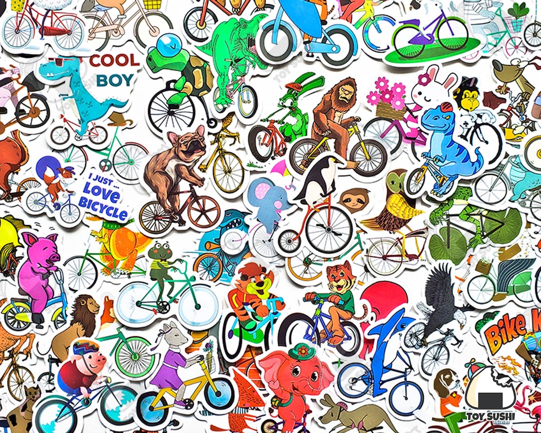 60 Pcs "kawaii Biking" Sticker Pack | Bicycle | Doodle | Cartoon ...