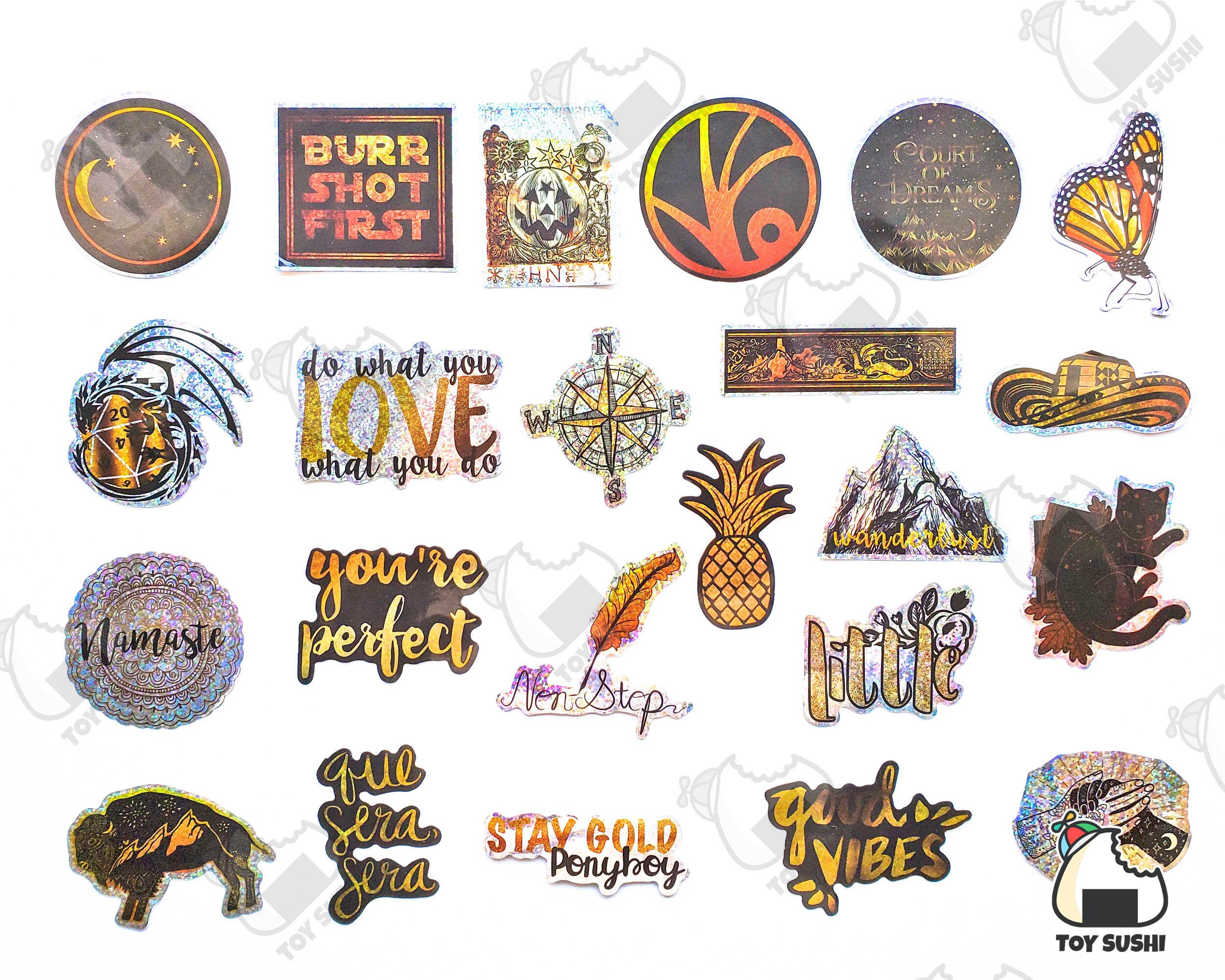 50 Pcs gold & Black Sticker Pack Holographic Sticker Bumper Sticker Car ...