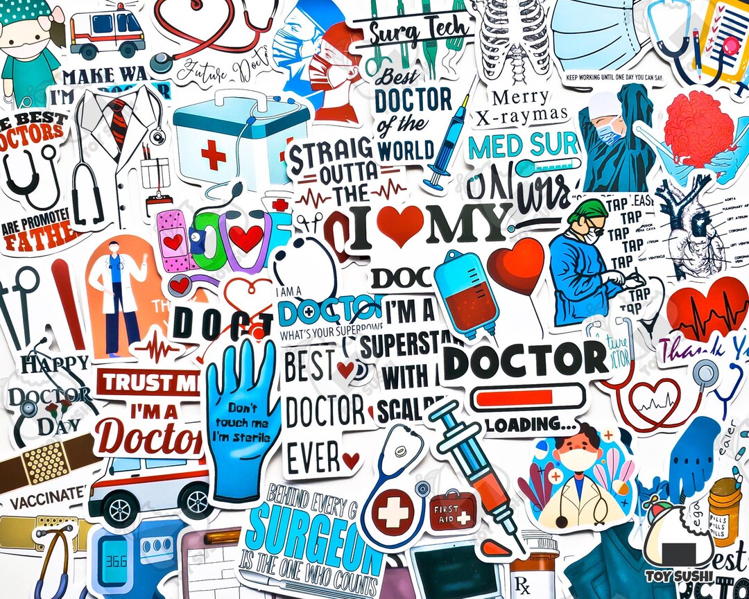 50 Pcs "doctor" Sticker Pack | Stethoscope | Doctor's Note | Healthcare ...