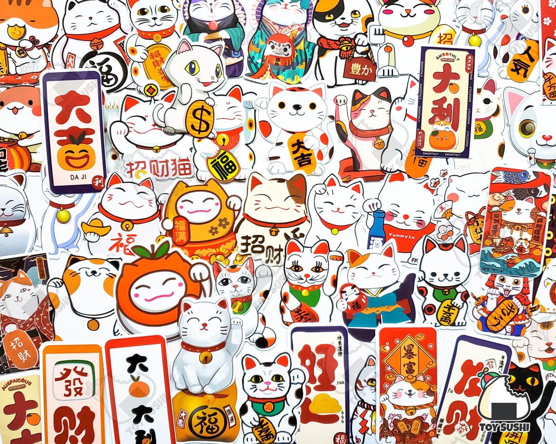50 Pcs "lucky Cat" Sticker Pack | Maneki Neko | Fortune | Japanese Cat ...