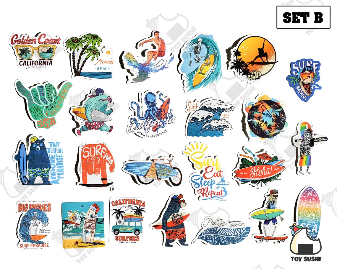 50 Pcs surfing Sticker Pack Beach Hawaii - Etsy