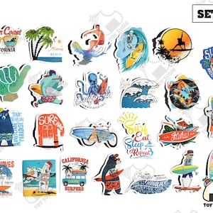 50 Pcs "surfing" Sticker Pack | Beach | Hawaii | Ocean | Surf ...