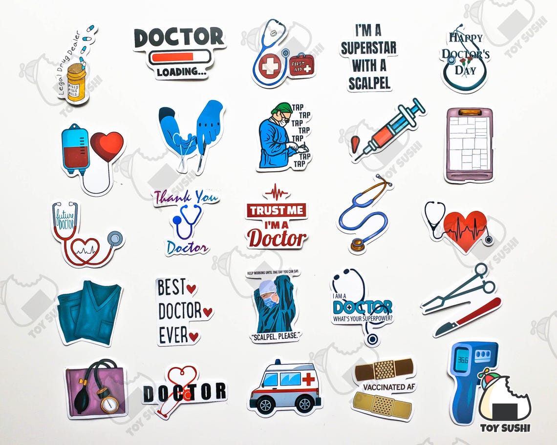 50 Pcs "doctor" Sticker Pack | Stethoscope | Doctor's Note | Healthcare ...