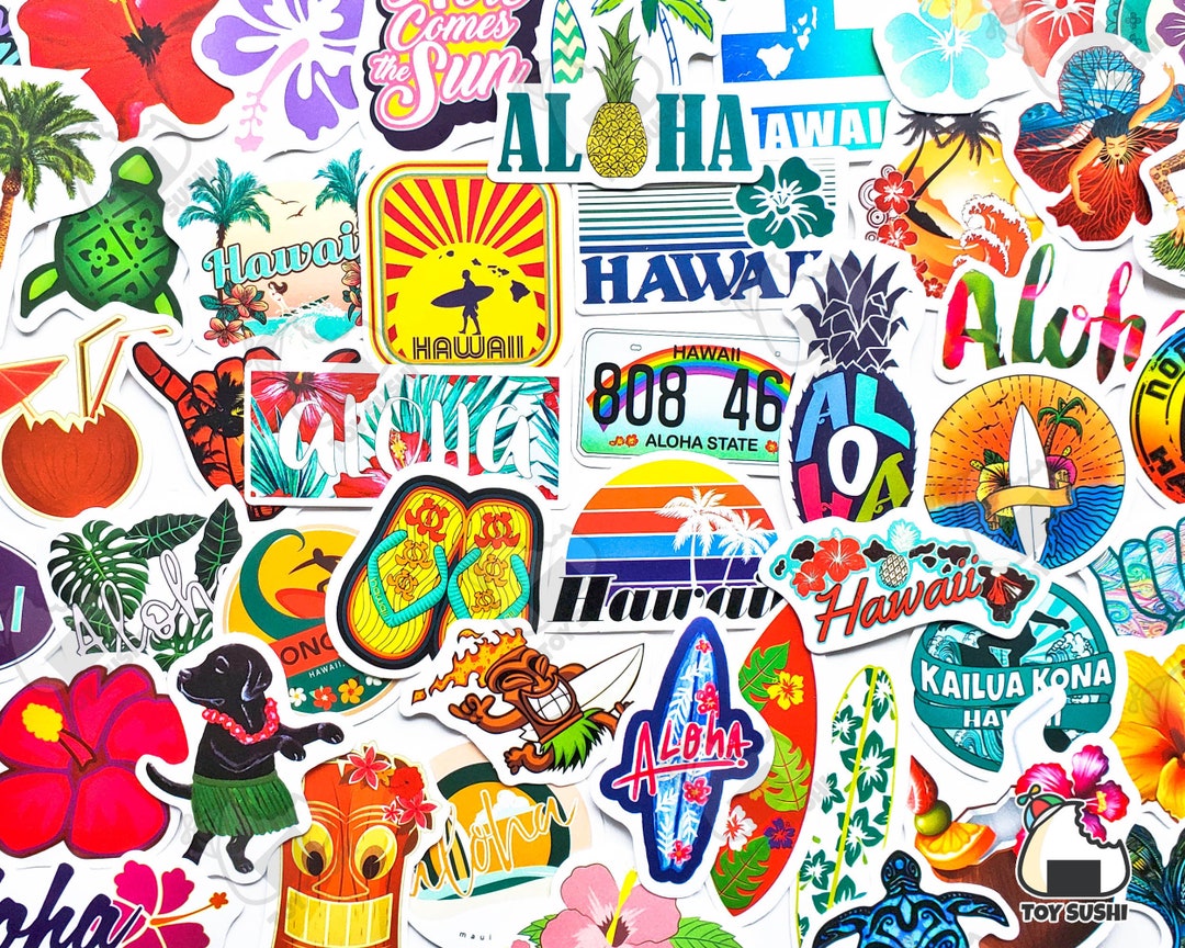 50 Pcs "hawaii" Sticker Pack | Hawaiian | Tropical | Travel Stickers ...