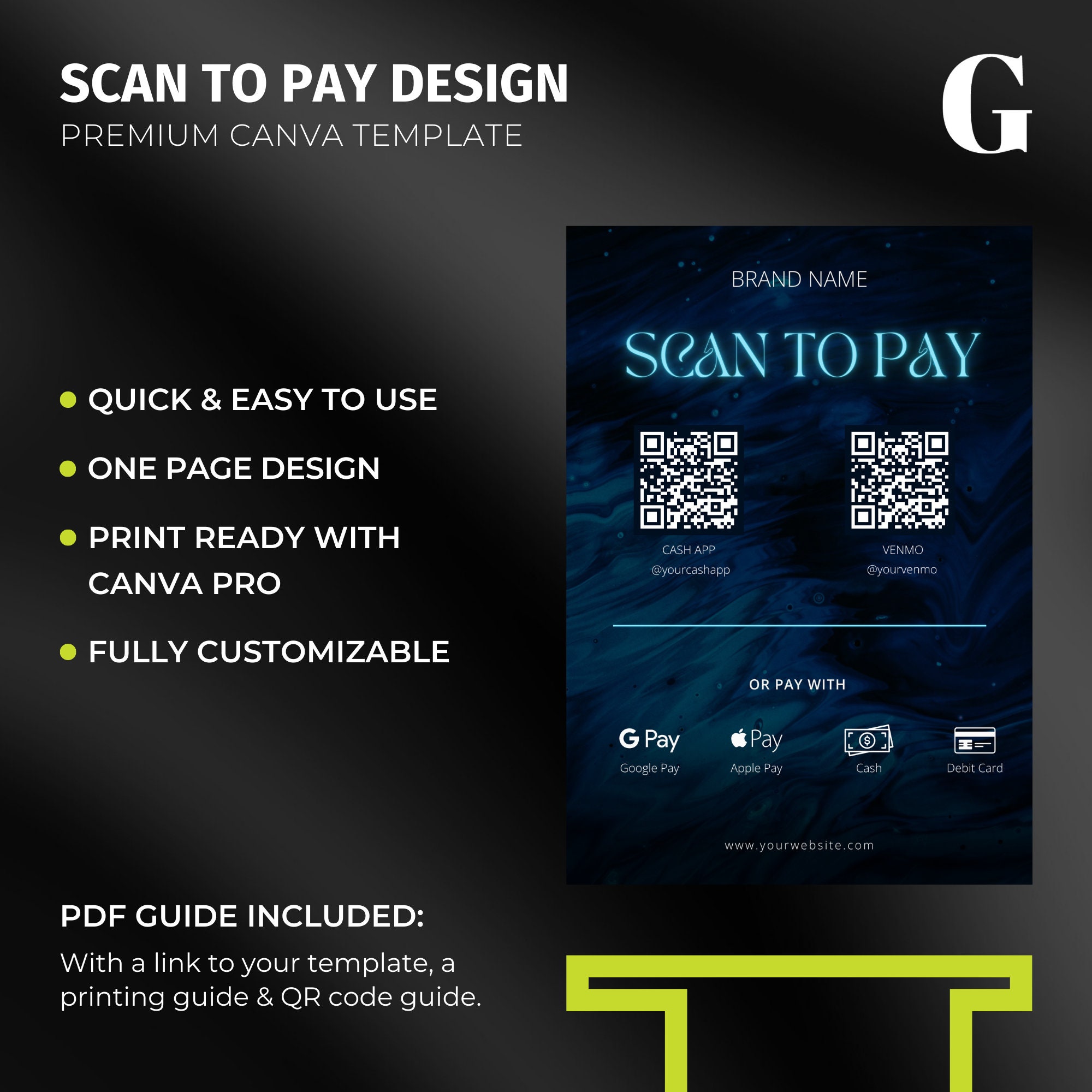 Scan to Pay Template for Canva, Venmo QR Code Sign, Payment Sign BN01 ...