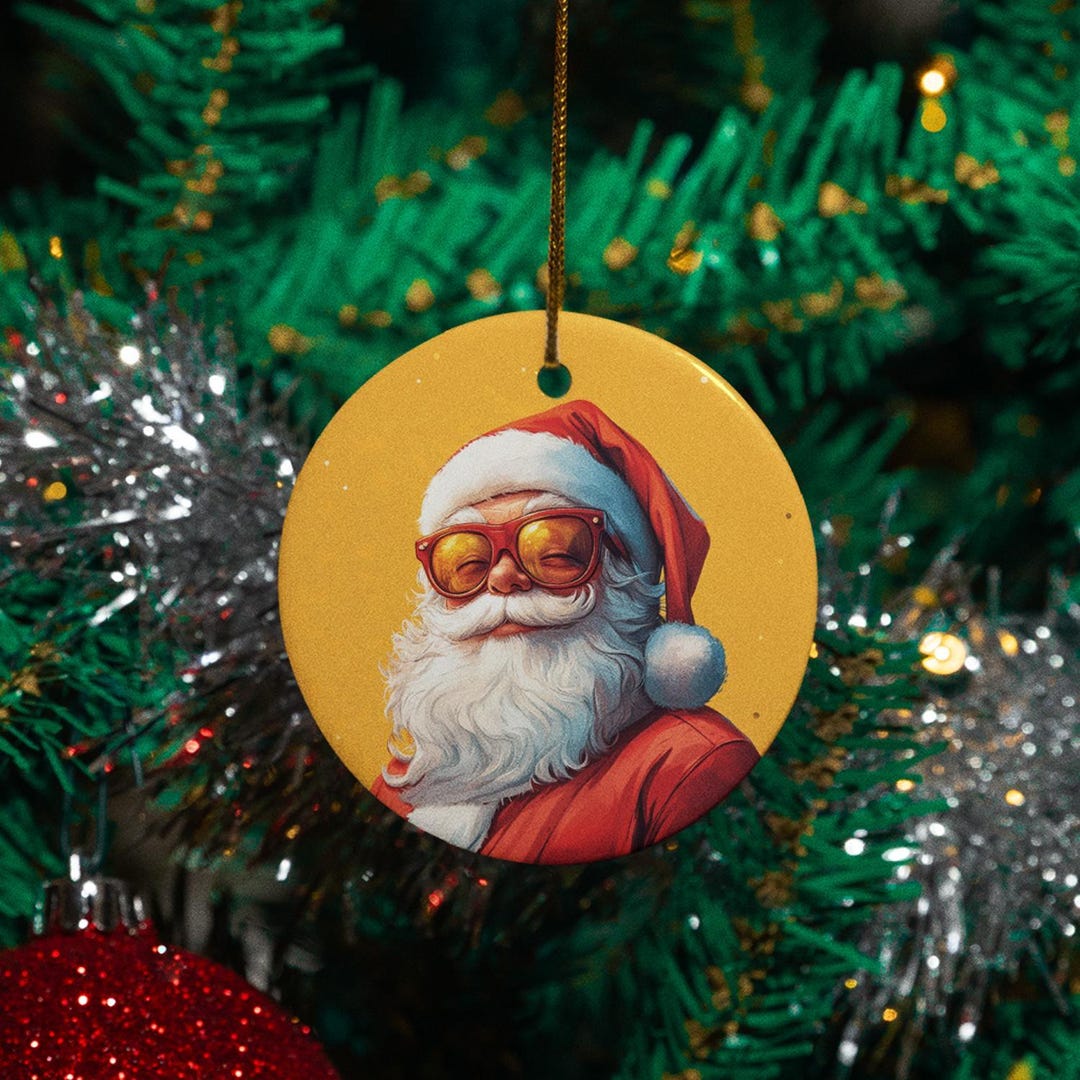 Cool Santa With Eyeglass Ornament, Funny Trendy Xmas Decor Unique ...