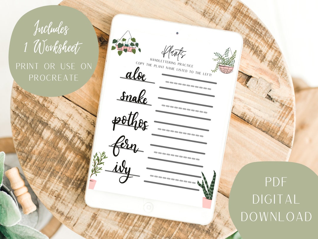 Plants Handlettering Traceable Worksheet - Printable Worksheet ...