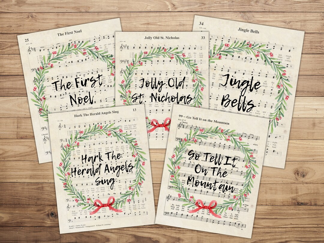 Vintage Christmas Carols, Set of 5, INSTANT DOWNLOAD, Sheet Music Hymn ...