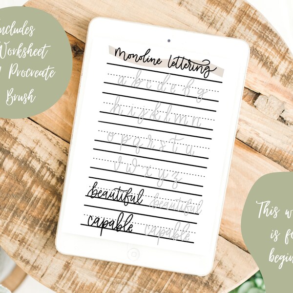 Monoline Lettering Worksheet - Etsy