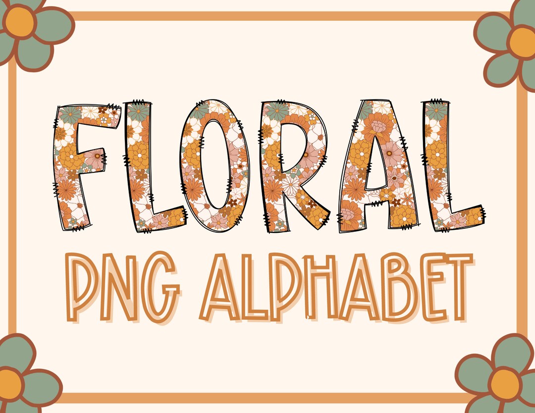 Boho Floral Alphabet Letters PNG Bundle, Boho Flower Watercolor, Hand ...