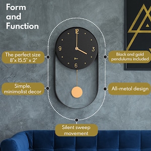 Driini Modern Pendulum Wall Clock Decorative and Unique Metal Frame ...