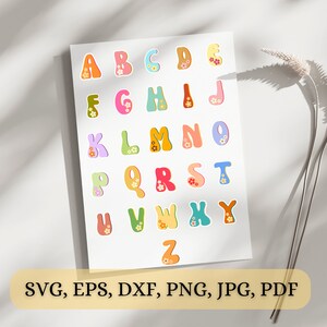 Set of 26 Groovy Letter Png, Groovy Alphabet Doodle Flower Gift Tag Png ...