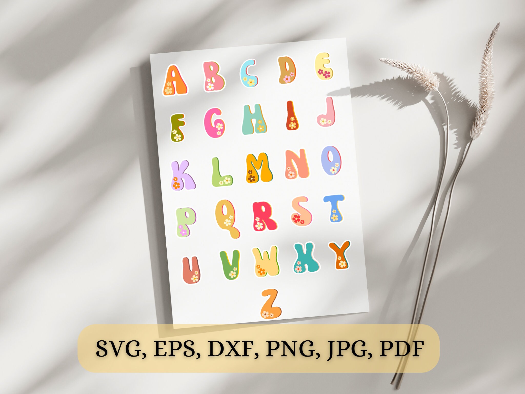 Set of 26 Groovy Letter Png, Groovy Alphabet Doodle Flower Gift Tag Png ...
