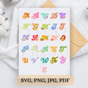 Set of 36 Groovy Letters and Numbers Png, Groovy Alphabet Doodle Flower ...