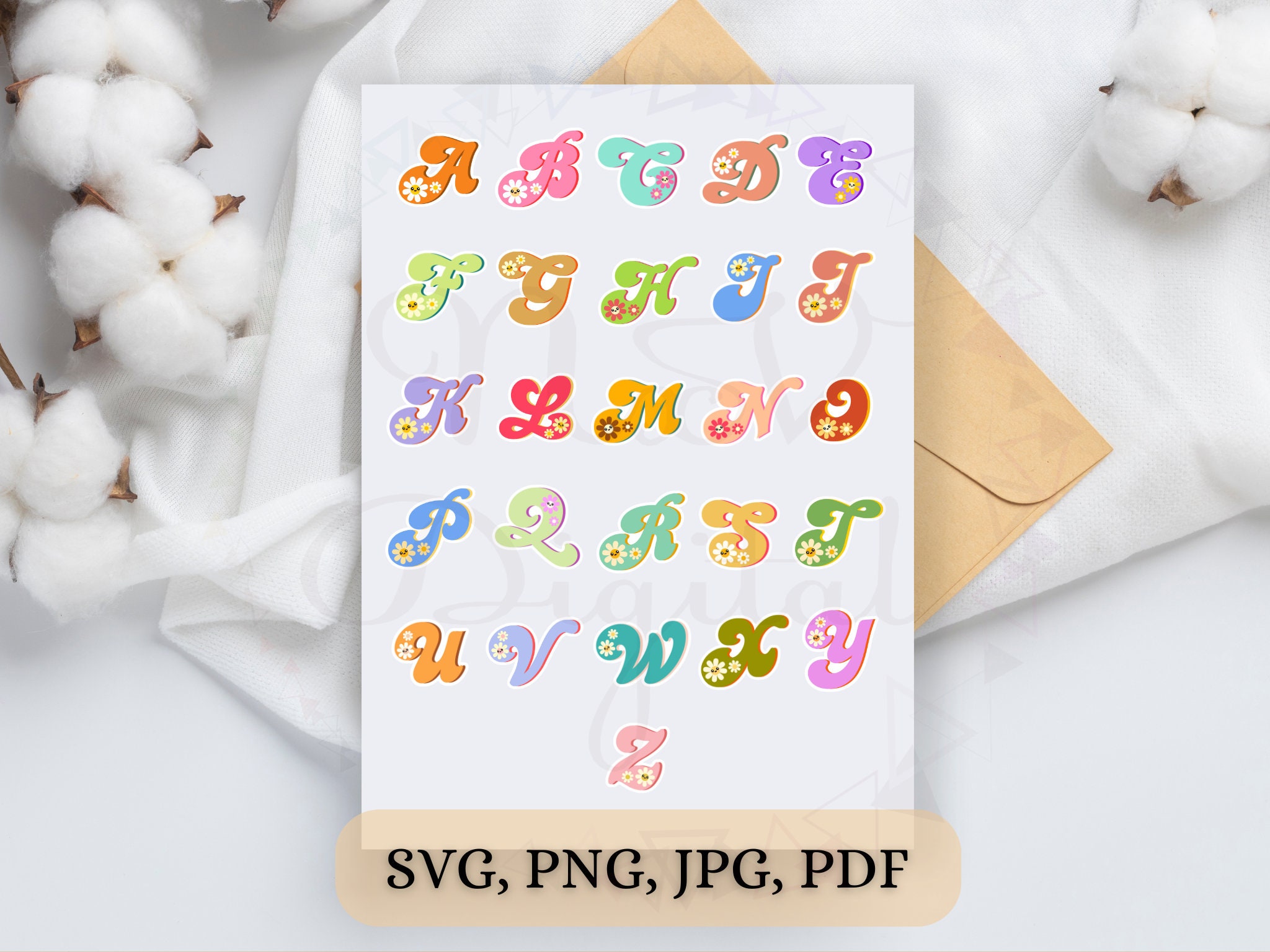 Set of 36 Groovy Letters and Numbers Png, Groovy Alphabet Doodle Flower ...